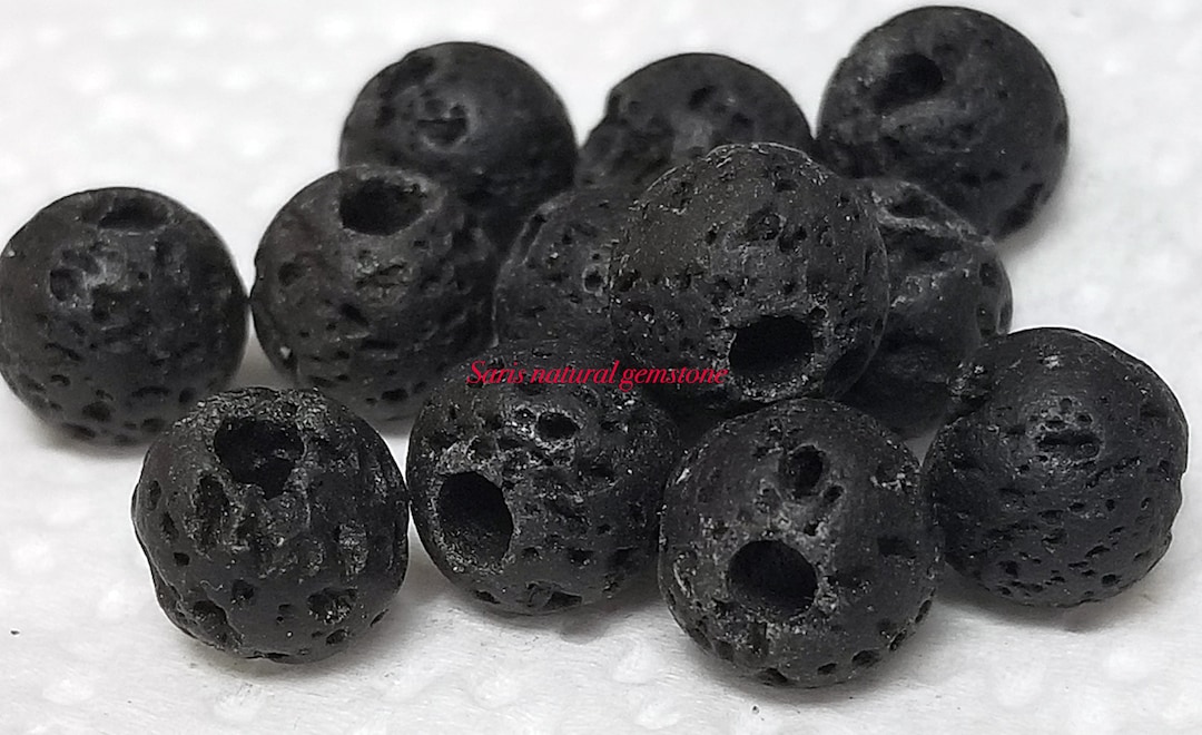 Natural Black Lava Round Beads: 8mm, Large Hole (30 Beads) - Etsy