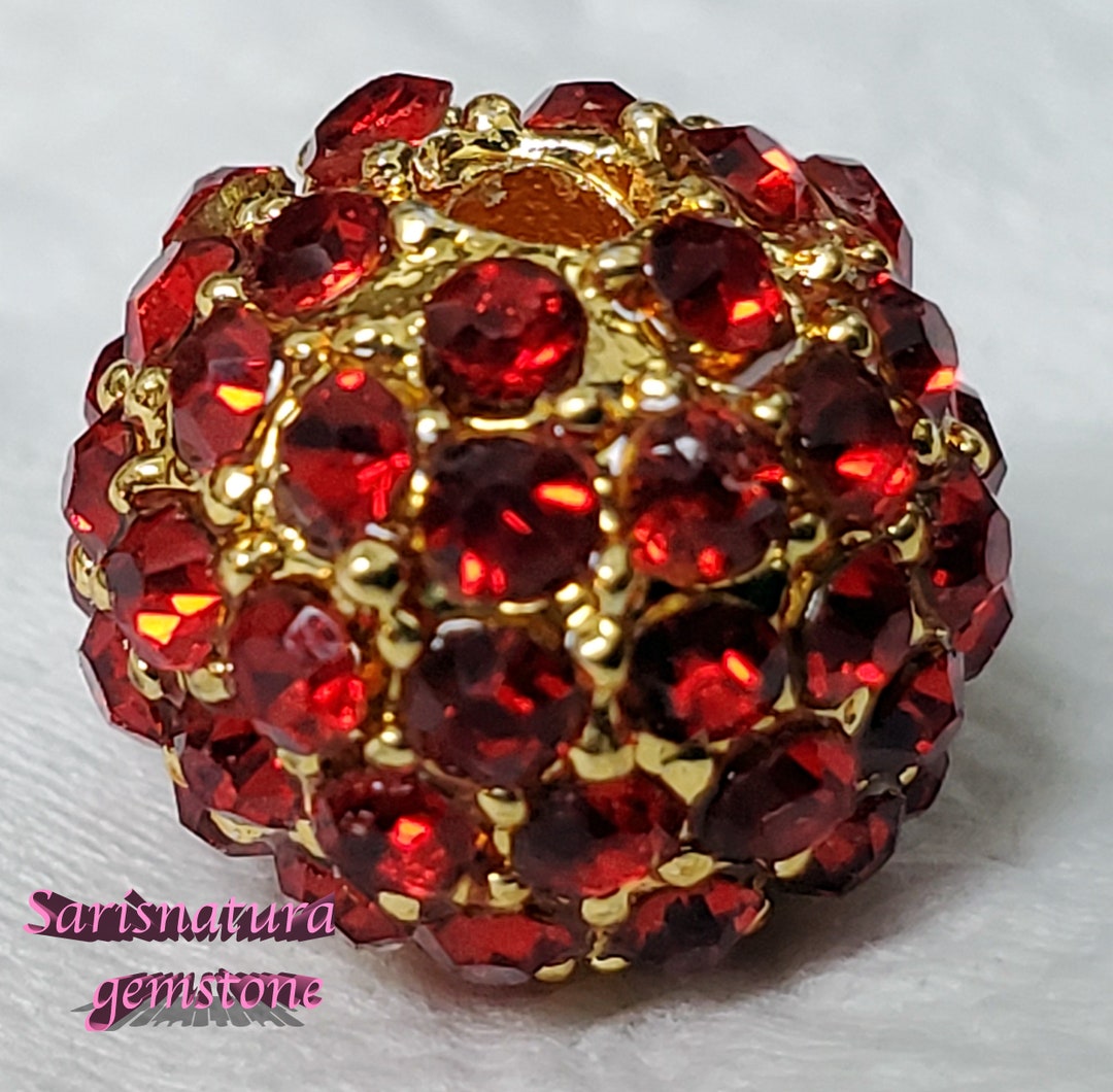 5 Light Siam Rhinestone Beads: Golden Alloy Pave Beads (10mm) - Etsy
