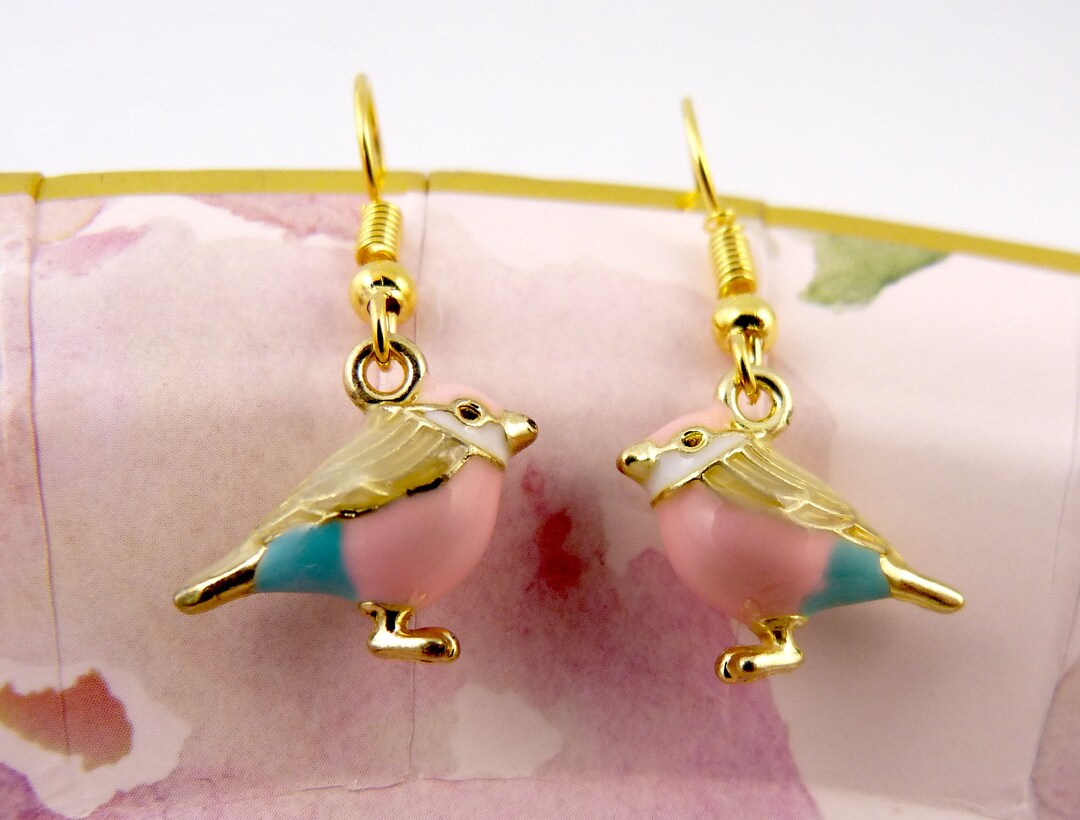 Bird Earrings, Hypoallergenic, Pink and Turquoise Birdie, Pretty Bird ...