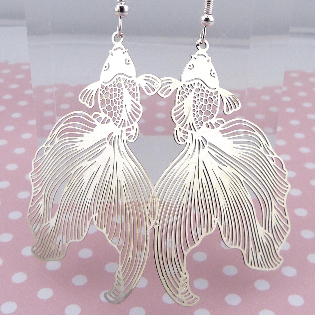 Koi Fish Earrings, Lacy, Delicate, White Fanciful Fish, Fairly Large ...