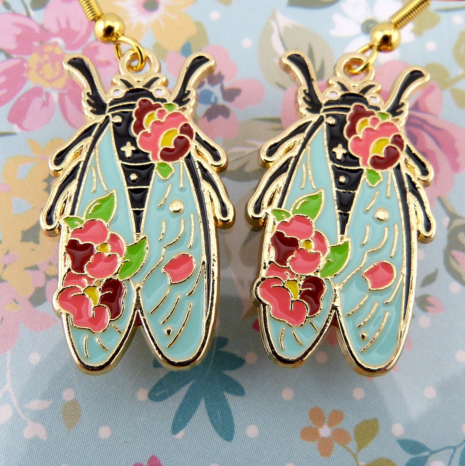 Cicada Earrings, Pretty Cicadas With Flowers, Heat Bugs, Funky, Fun ...