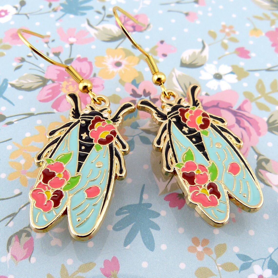 Cicada Earrings, Pretty Cicadas With Flowers, Heat Bugs, Funky, Fun ...