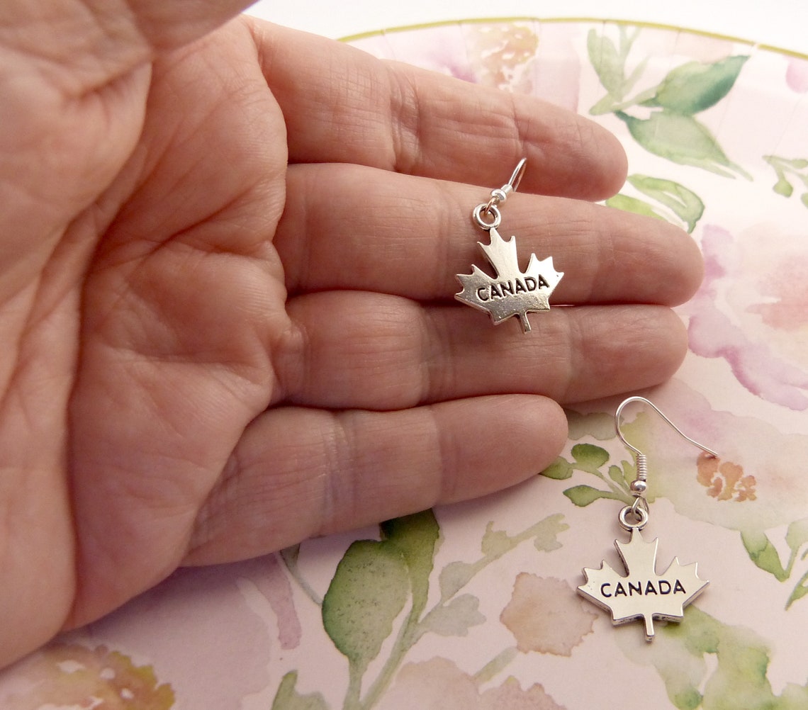 Canada Earrings, Hypoallergenic, Maple Leaf Engraved With 'CANADA ...