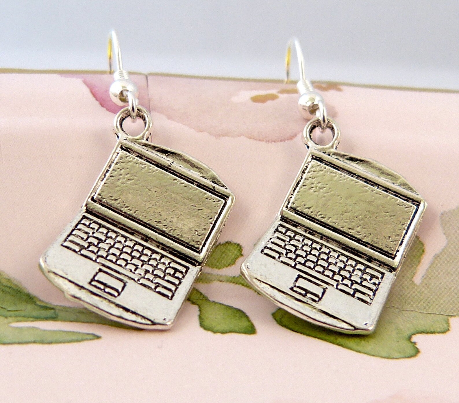 Laptop Earrings Hypoallergenic Computers Antique Silvertone - Etsy