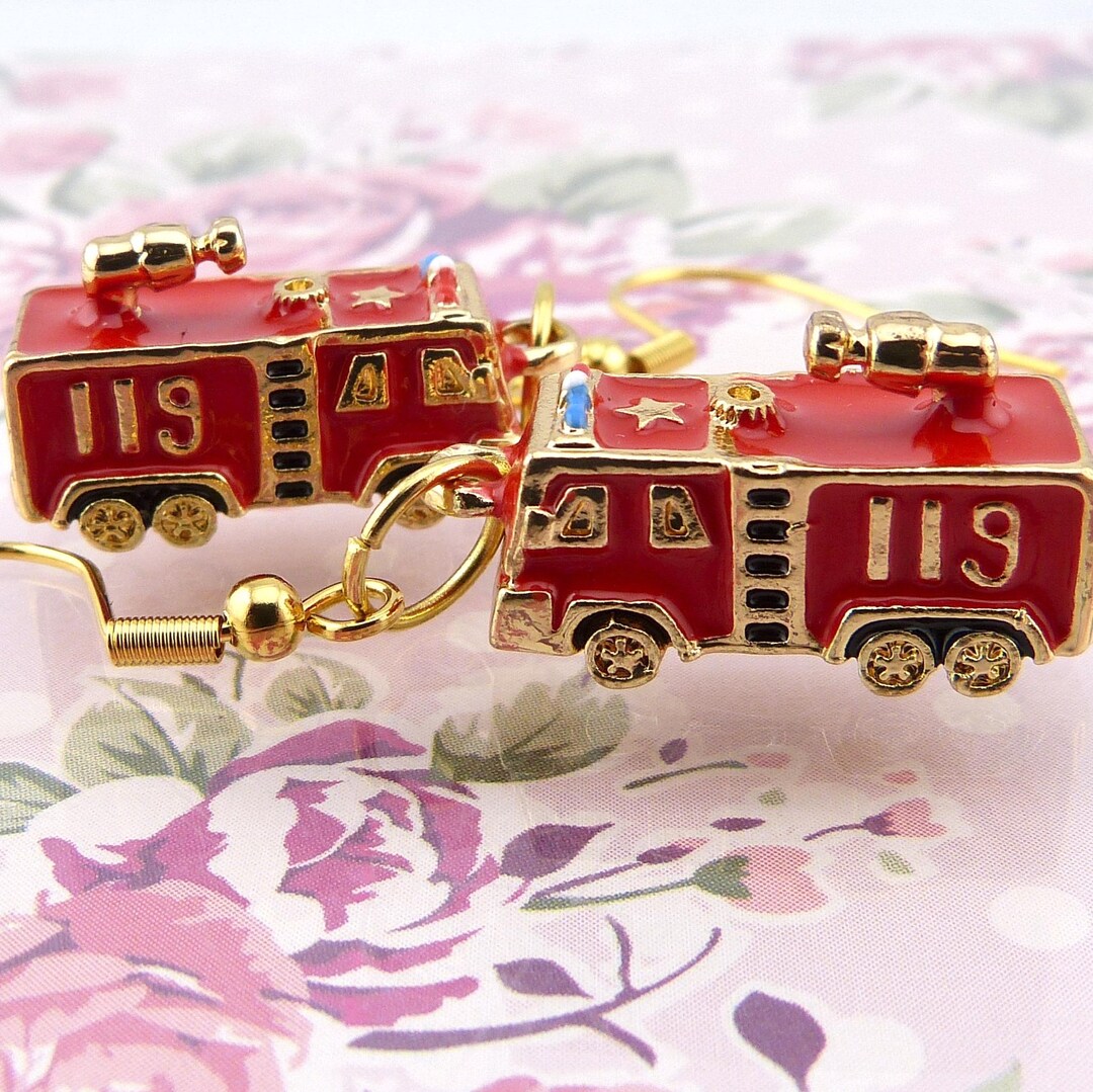 Fire Truck Earrings, Firefighter, Adorable Little Fire Engine Red ...