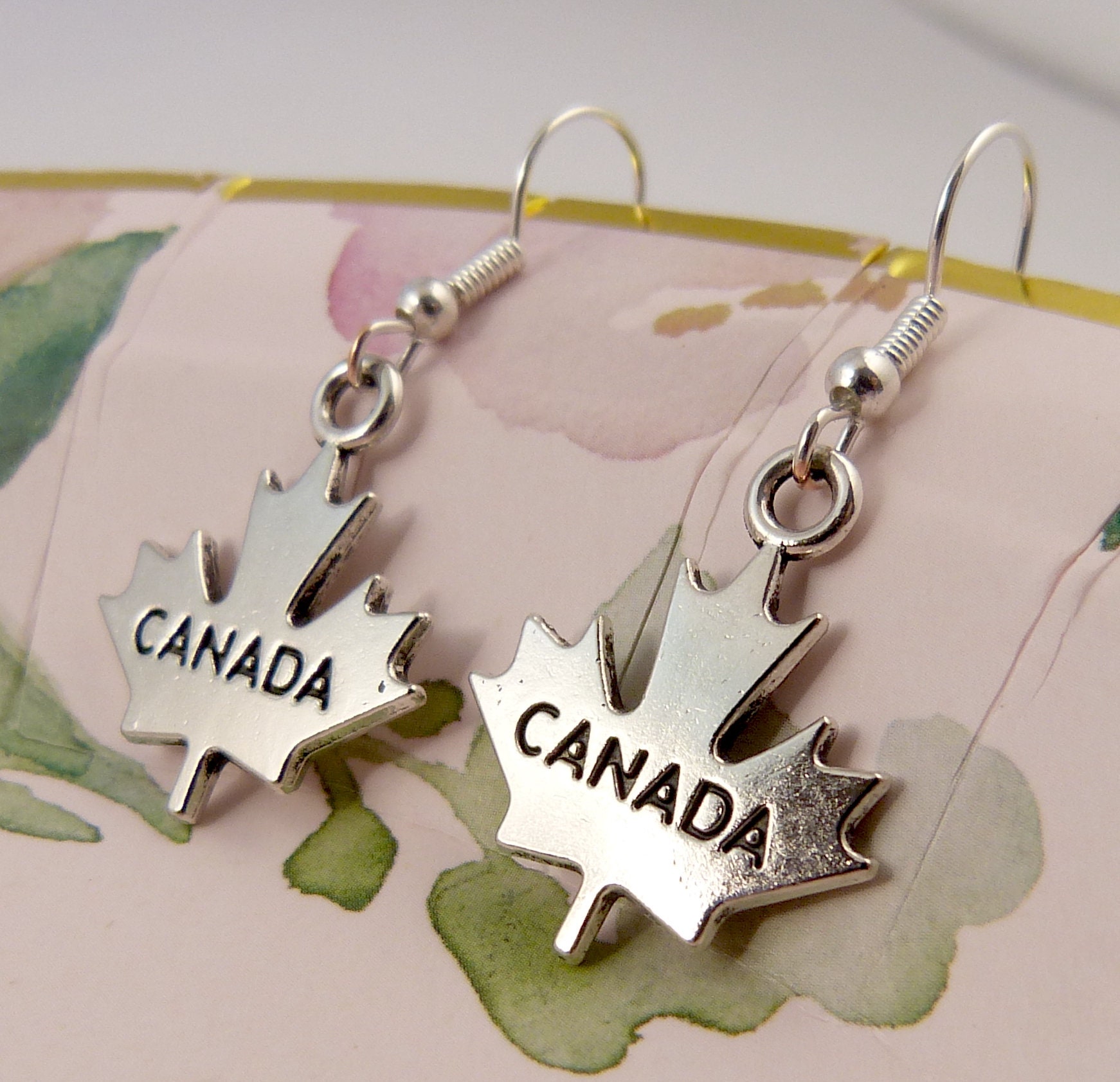 Canada Earrings, Hypoallergenic, Maple Leaf Engraved With 'CANADA ...