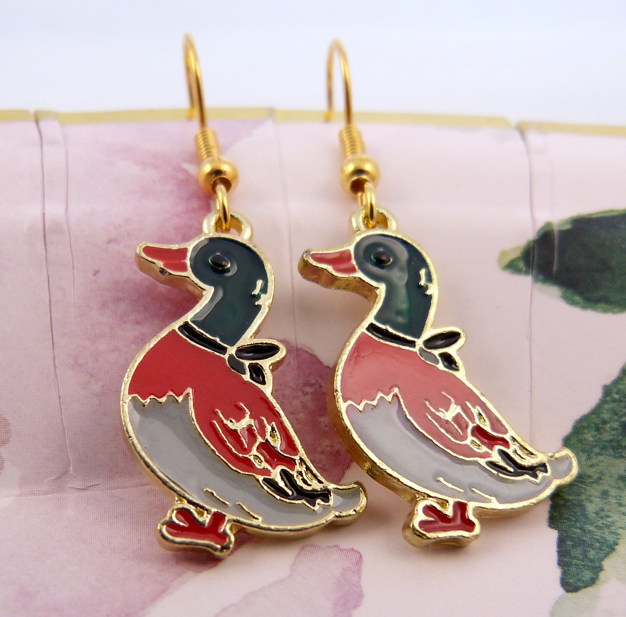 Duck Earrings, Hypoallergenic, Mallard Duck Earrings, Lucky Ducks, Cute ...