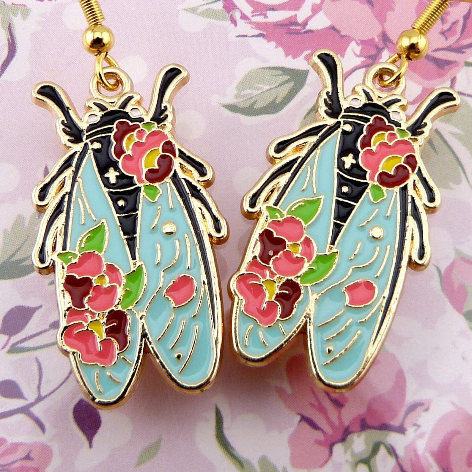 Cicada Earrings, Pretty Cicadas With Flowers, Heat Bugs, Funky, Fun ...
