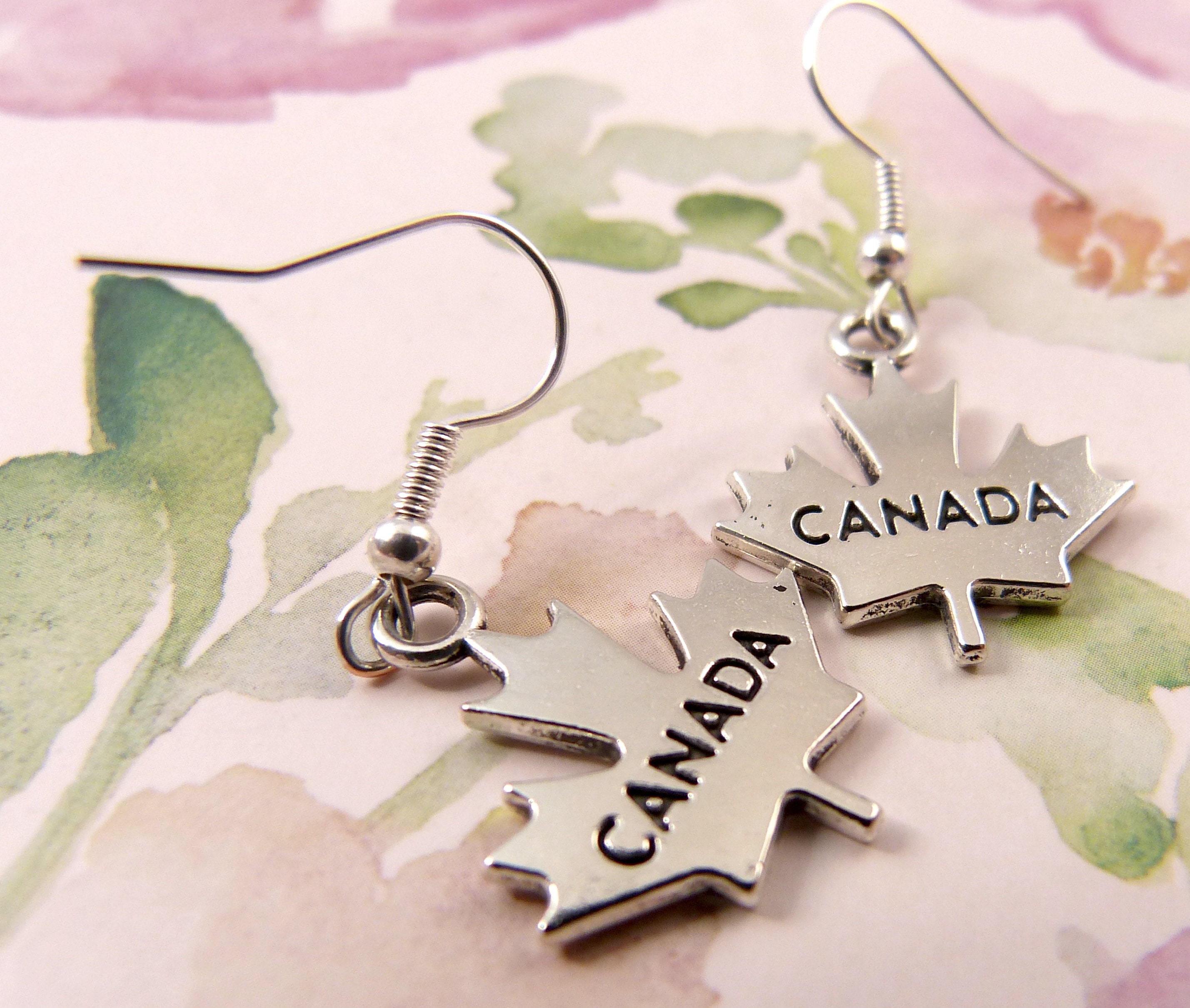 Canada Earrings, Hypoallergenic, Maple Leaf Engraved With 'CANADA ...