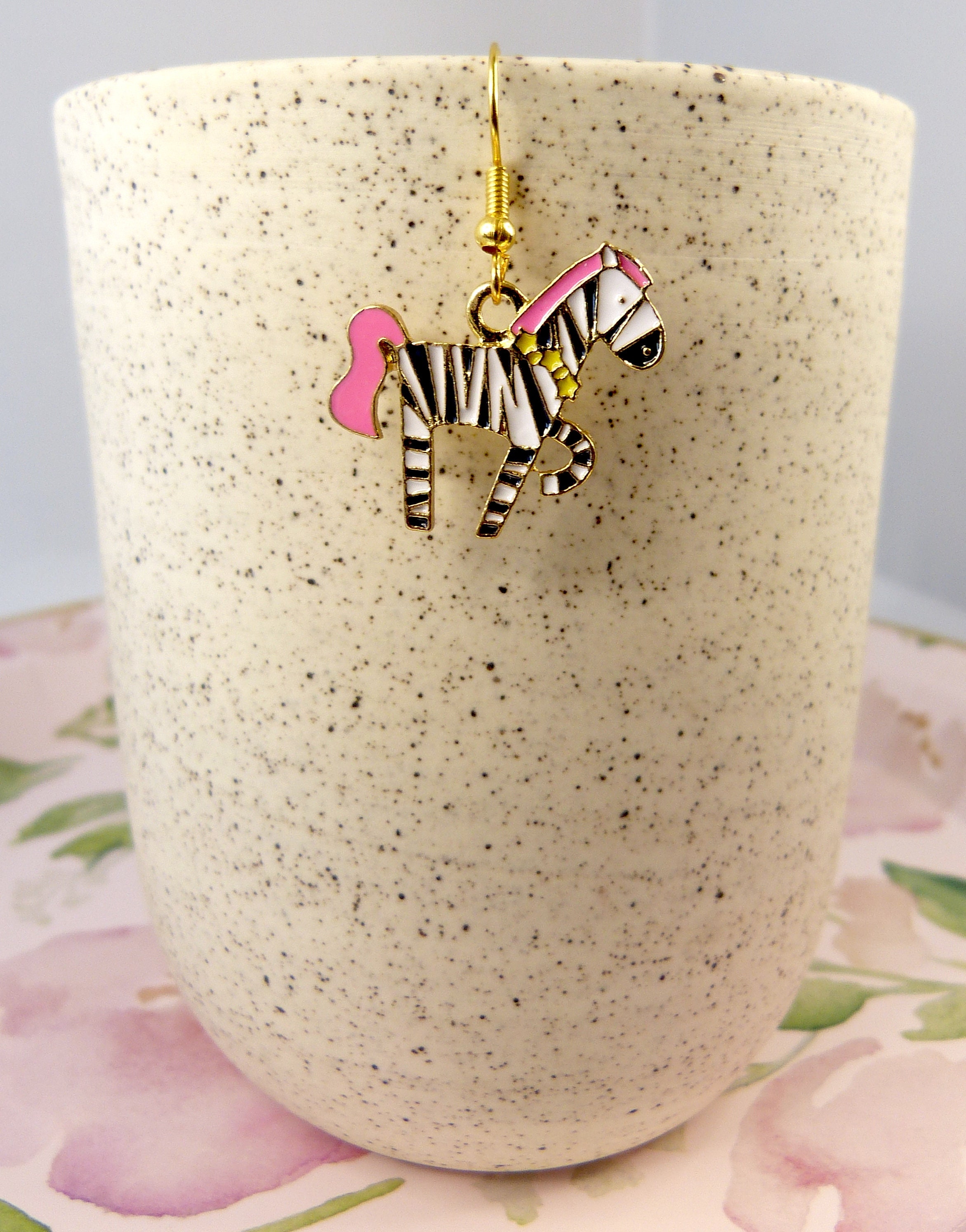 Zebra Earrings Hypoallergenic Stripes Pink Tail Pink Mane - Etsy