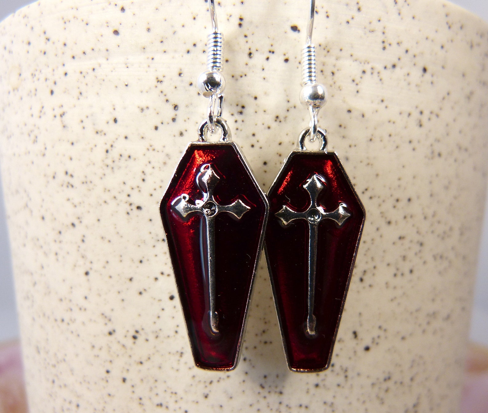 Coffin Earrings Ruby Red Hypoallergenic Silvertone Trim - Etsy UK