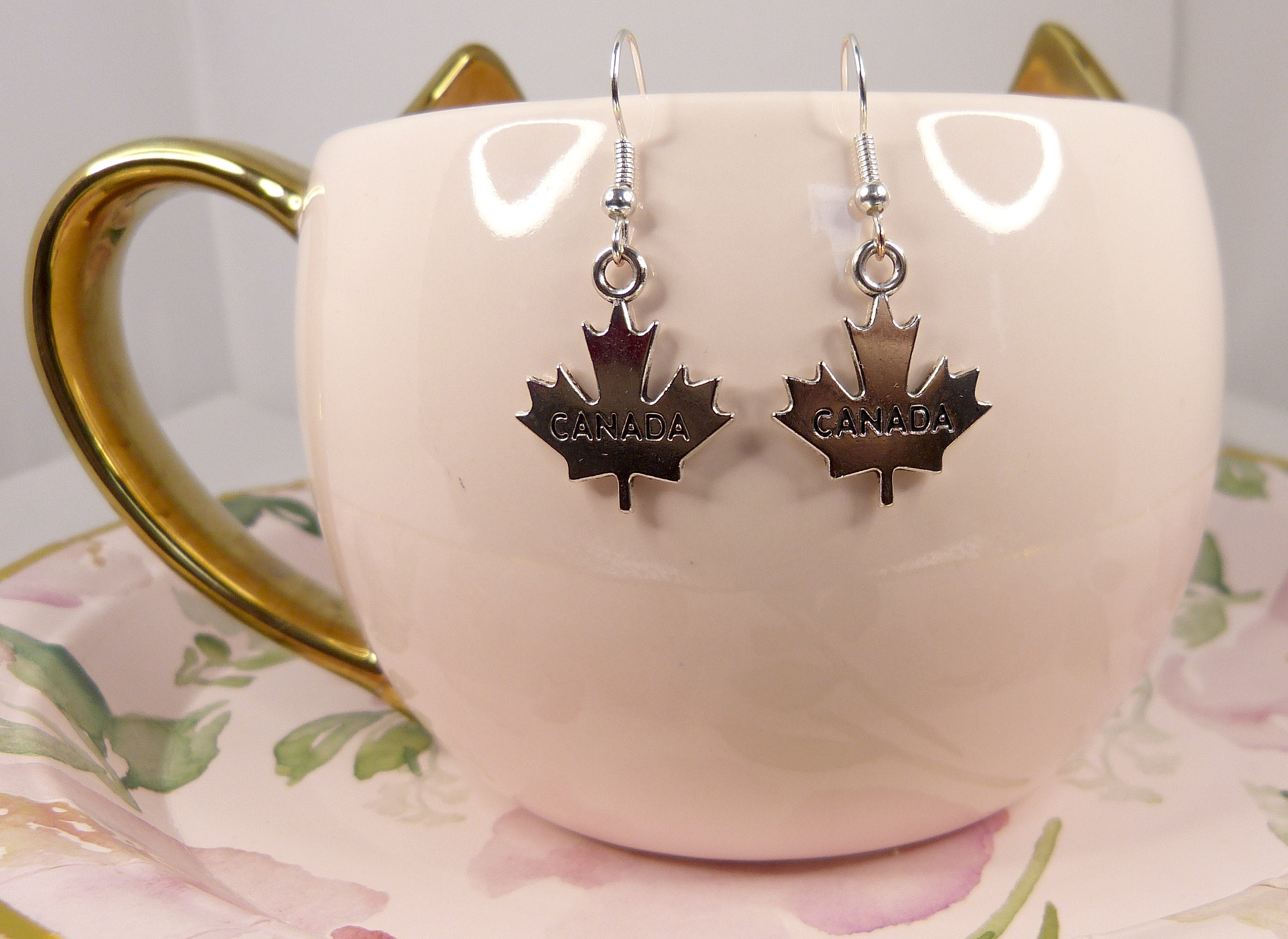 Canada Earrings, Hypoallergenic, Maple Leaf Engraved With 'CANADA ...