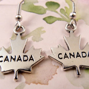 Canada Earrings, Hypoallergenic, Maple Leaf Engraved With 'CANADA ...