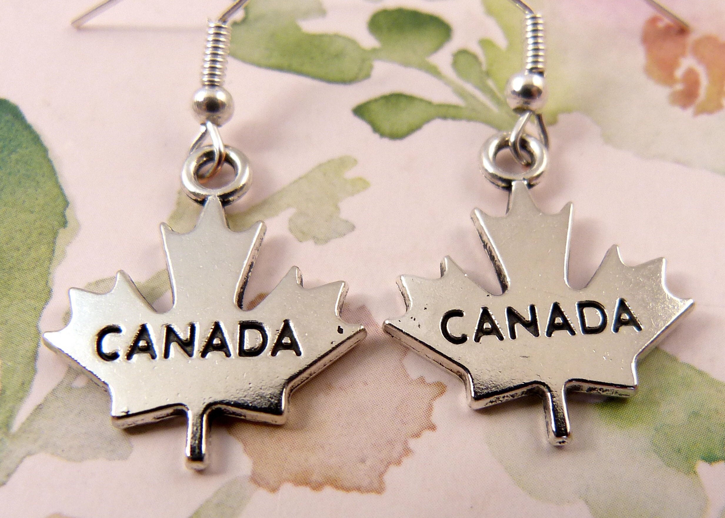 Canada Earrings, Hypoallergenic, Maple Leaf Engraved With 'CANADA ...