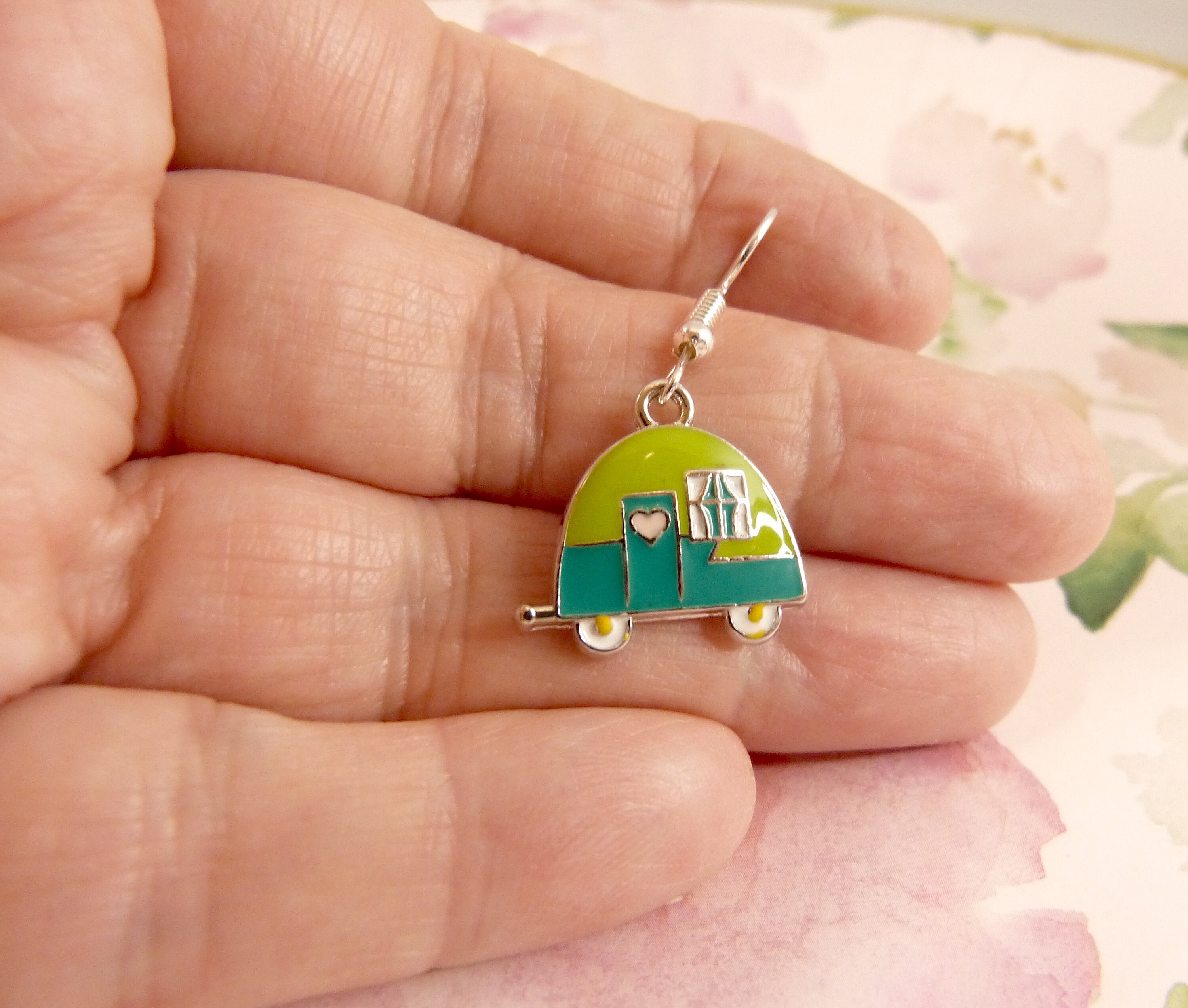 Camper Earrings Hypoallergenic Cute Green Trailers Camping - Etsy
