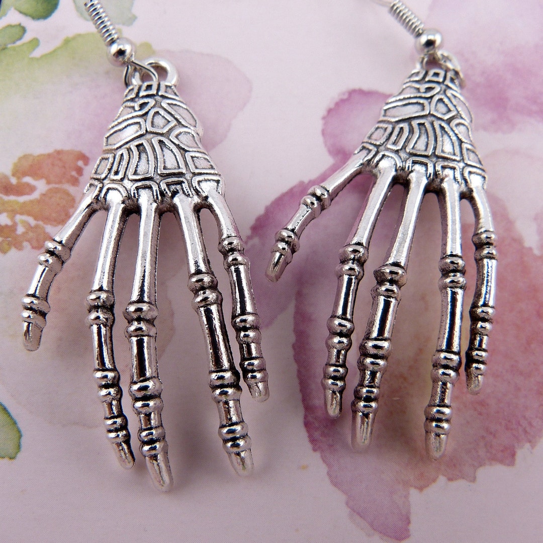 Big Skeletal Hand Earrings, Creepy, Spooky, Skeleton, Fairly Large but ...