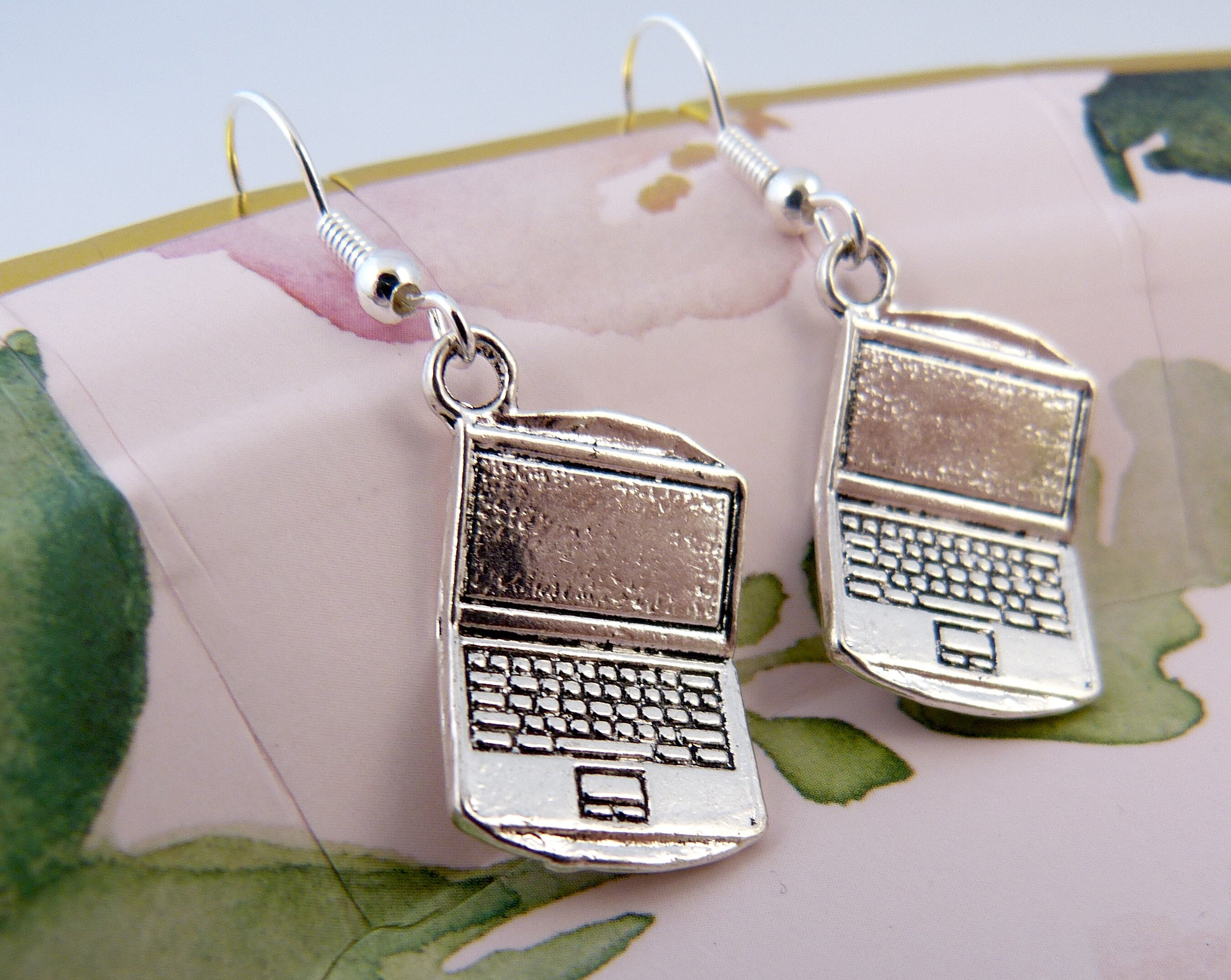 Laptop Earrings Hypoallergenic Computers Antique Silvertone - Etsy