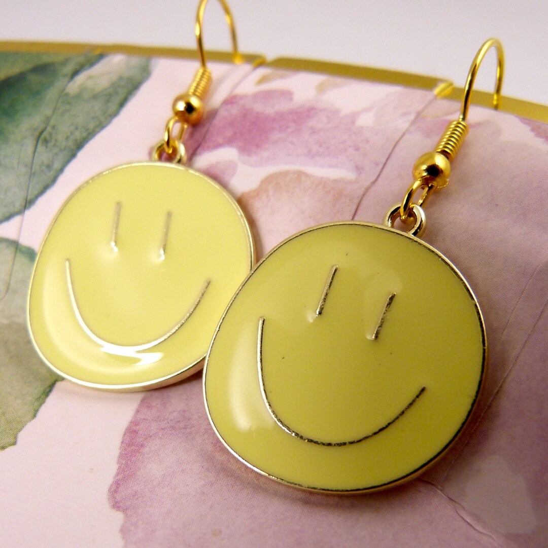 Yellow Happy Face Earrings, Hypoallergenic, Pretty Pale Yellow With ...