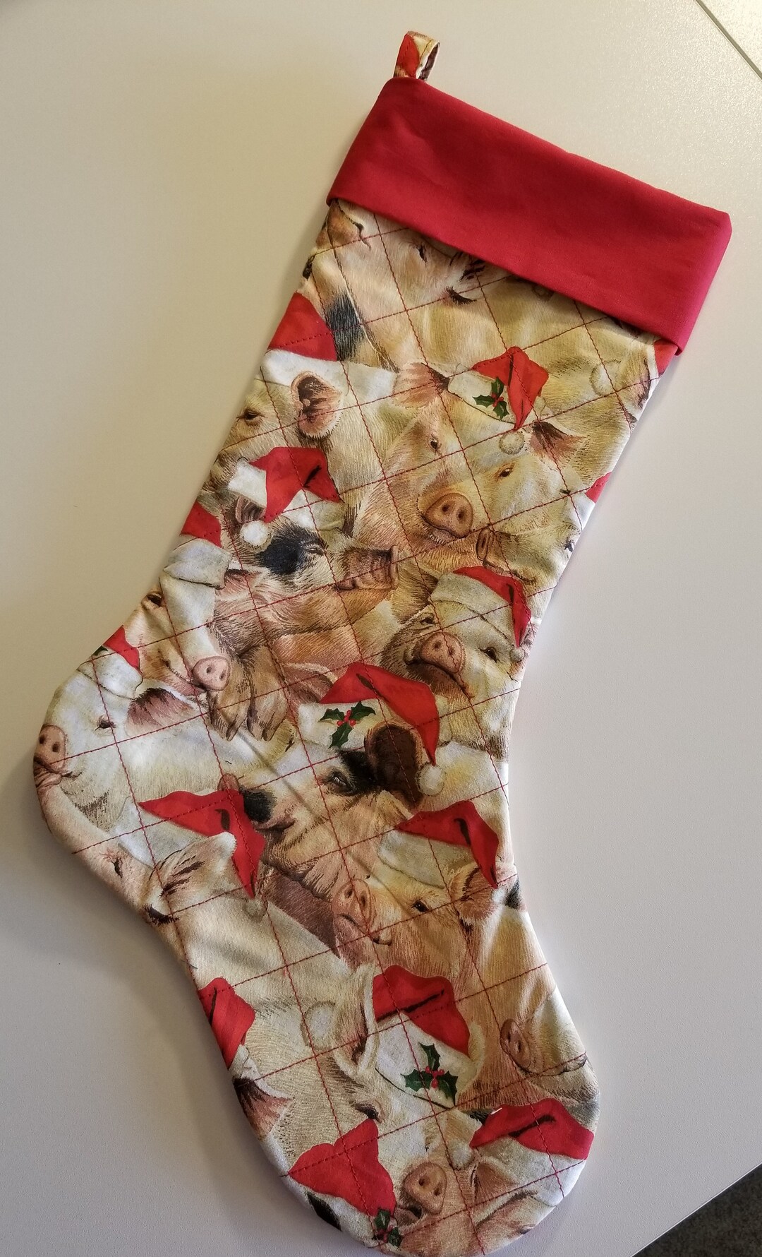 Pig Christmas Stocking, Pig Quilted Christmas Stocking, Lined Christmas ...