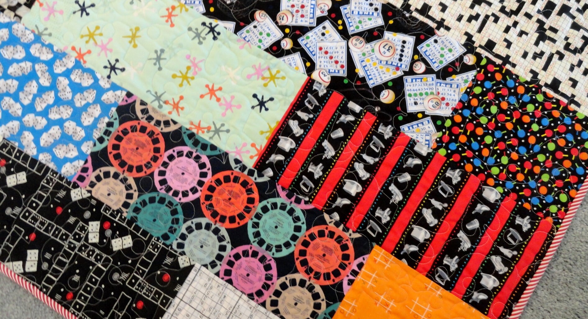 Games Lap Quilt Family Room Quilt Chess Scrabble Cards | Etsy