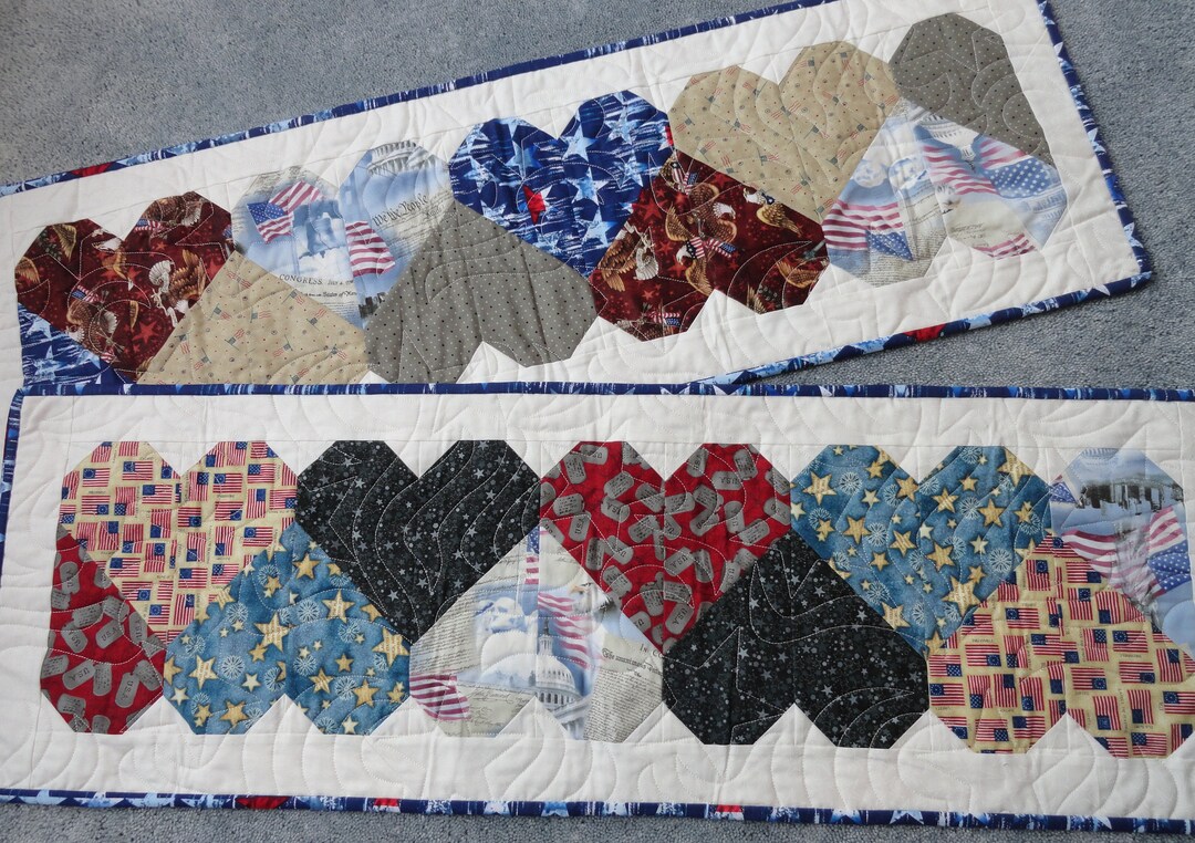 Patriotic Table Runner/quilted Patriotic Table Decor/patriotic Heart ...