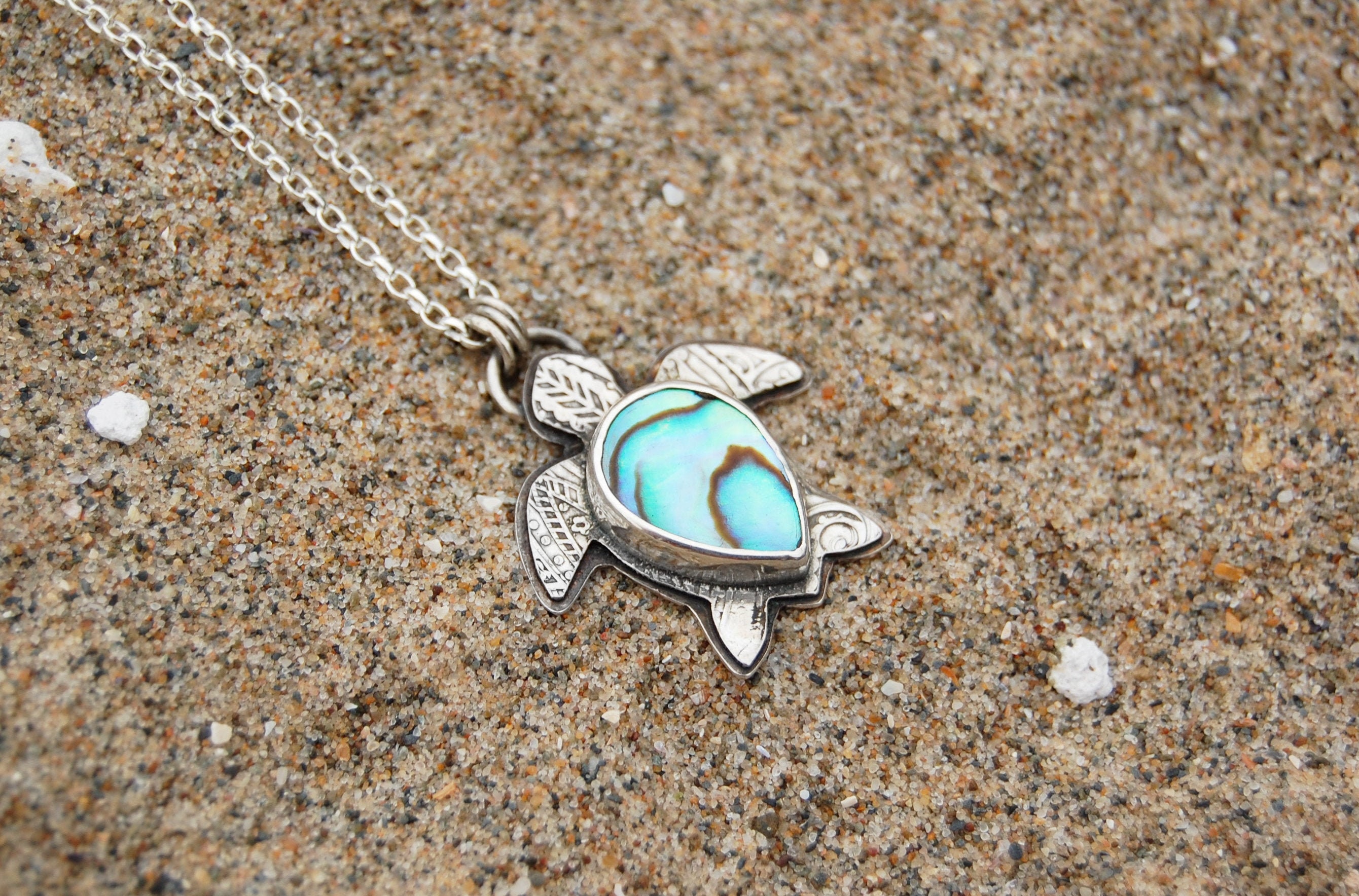 Sea Turtle Paua Pendant Handcrafted Artisan Silver Abalone | Etsy