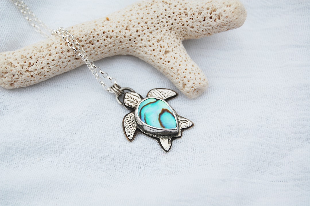 Sea Turtle Paua Pendant - Handcrafted Artisan Silver - Abalone Shell ...