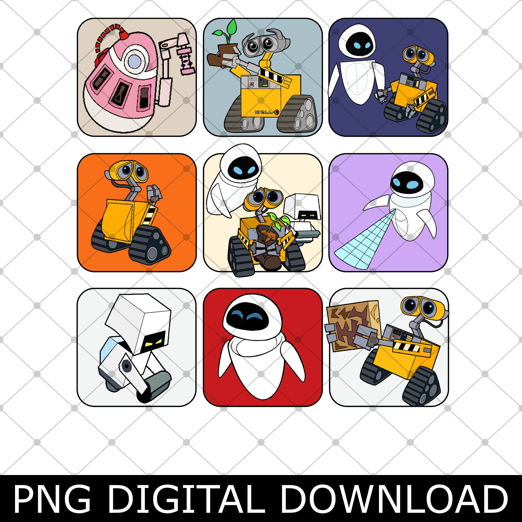 Wall E Characters Png,wall E and Eve Png, Wall E Movie Png, Robots Cartoon Movie Png - Etsy