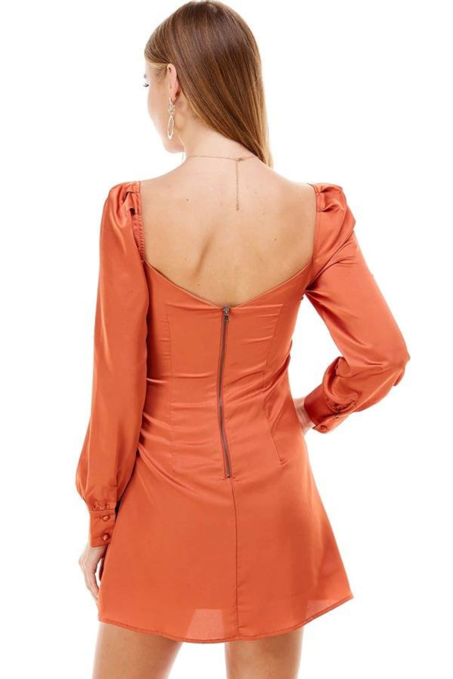 Sexy Rust Women's Mini Dress Wedding Long Sleeve Cocktail Dress Party ...