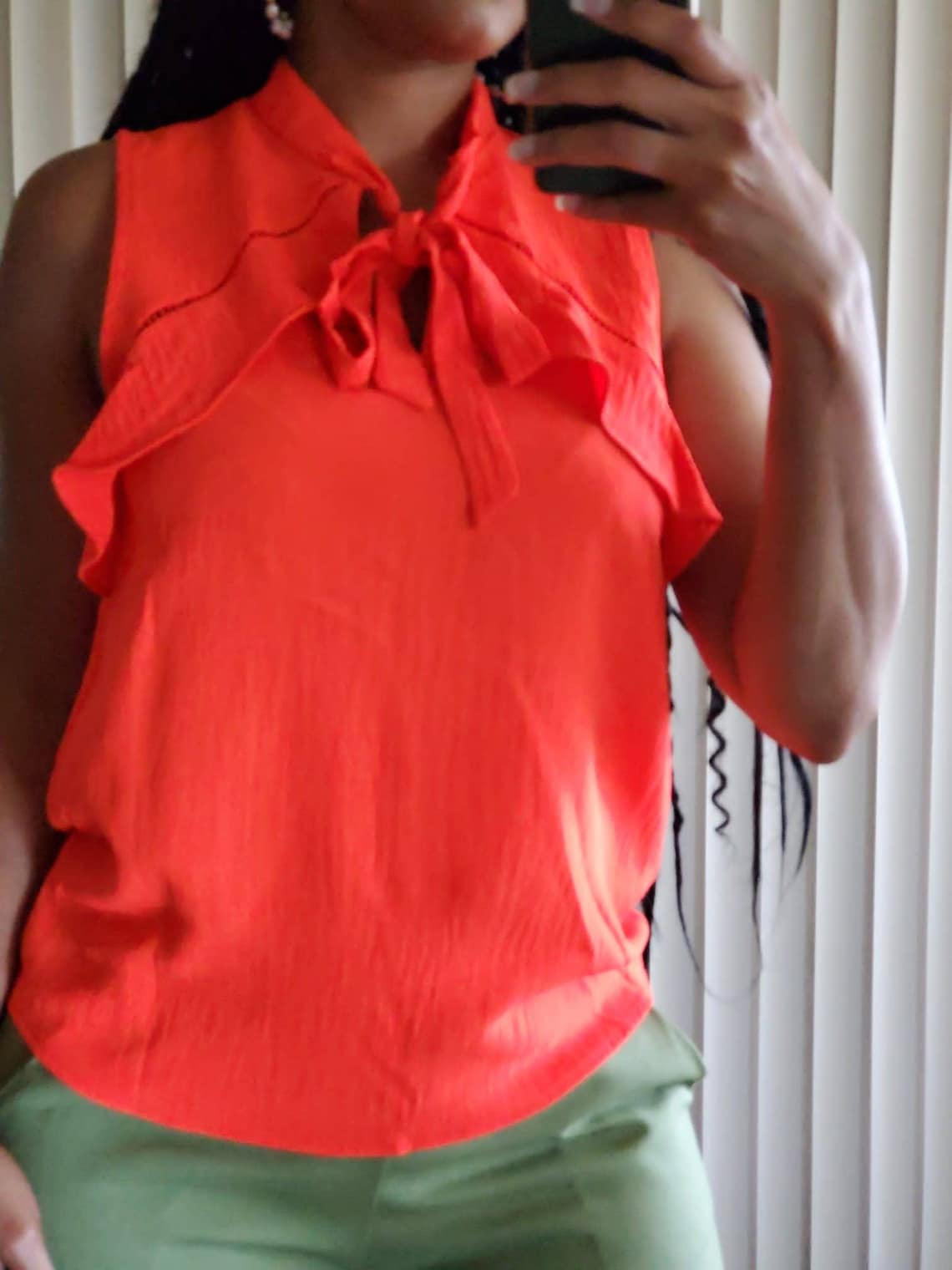 Casual Women's Orange Bright Color Top Elegant Summer Blouse Non Sleeve ...