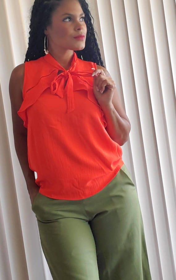 Casual Women's Orange Bright Color Top Elegant Summer | Etsy