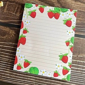 Summer Strawberries Notepad - 4.25x5.5”deskpad - 50 Sheet Strawberry Notepad - Cute Illustrated ...