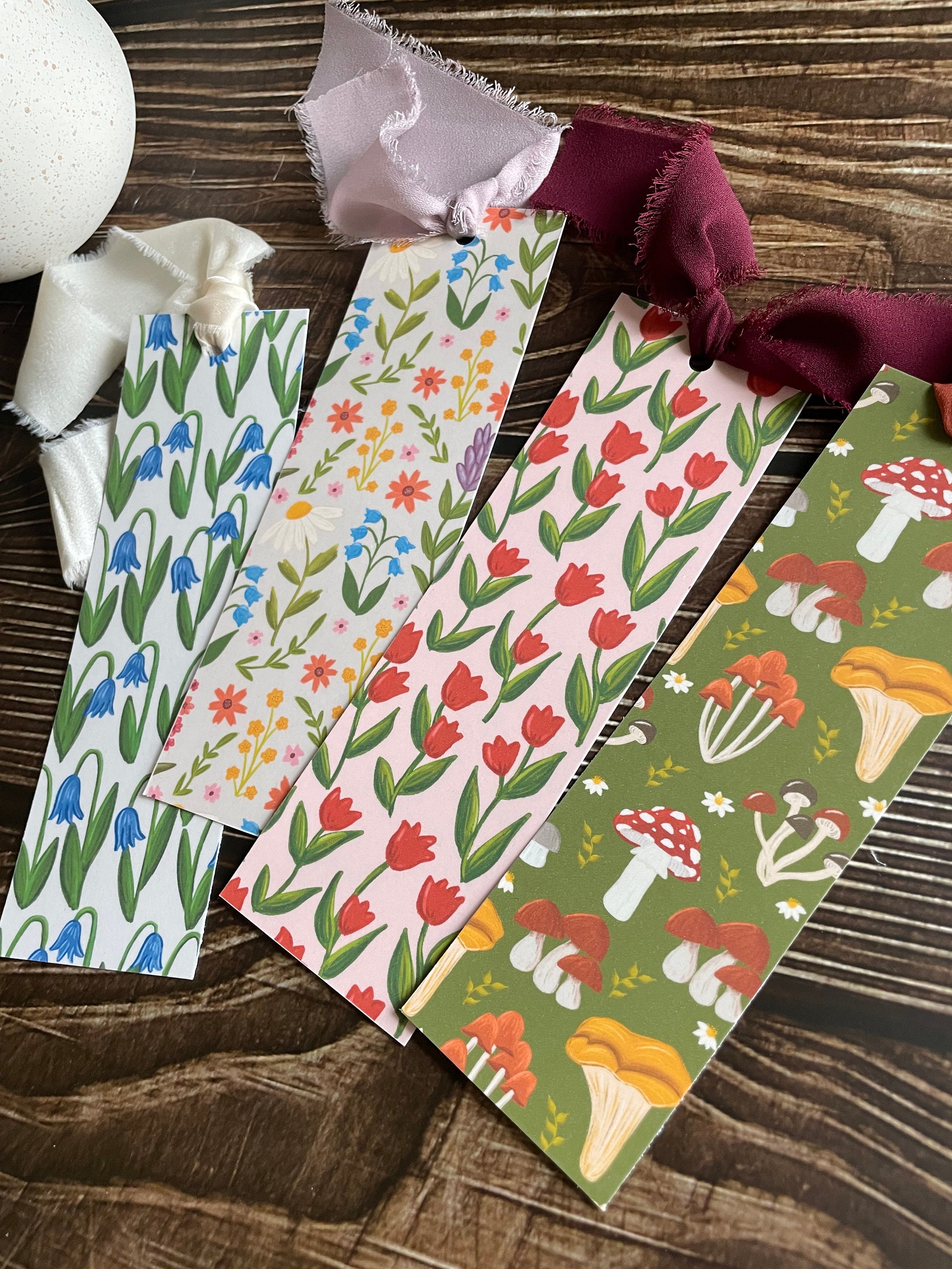 Illustrated Bookmarks With Ribbon Art Bookmarks Handmade Floral ...