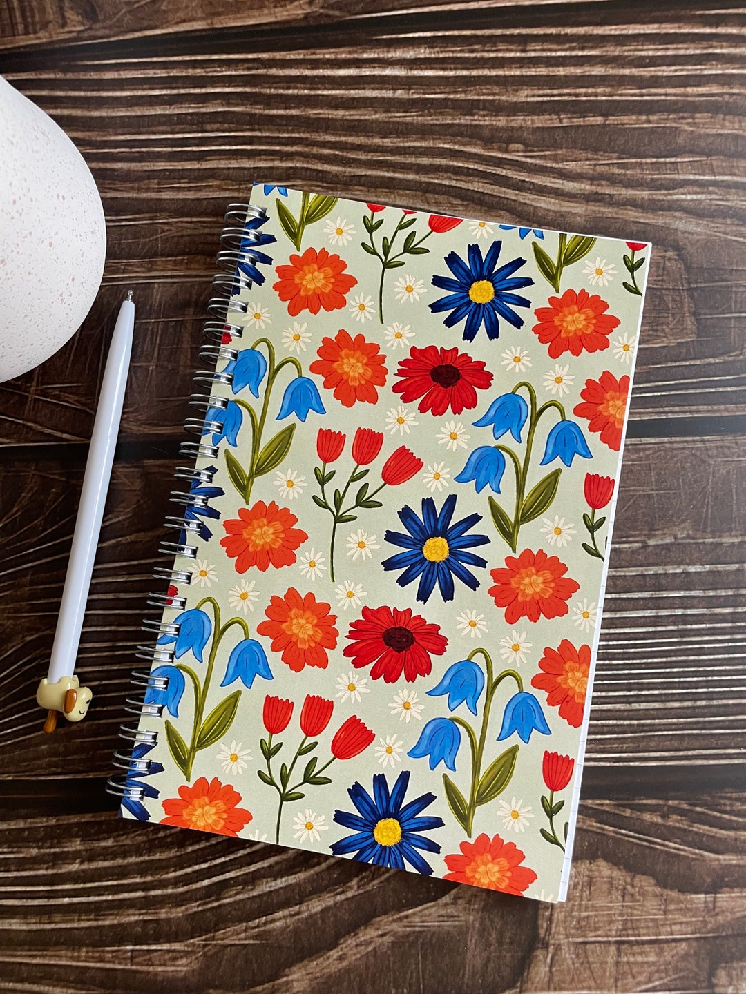 Green Floral Notebook - Cute Illustrated Journal - Pretty Floral Office ...