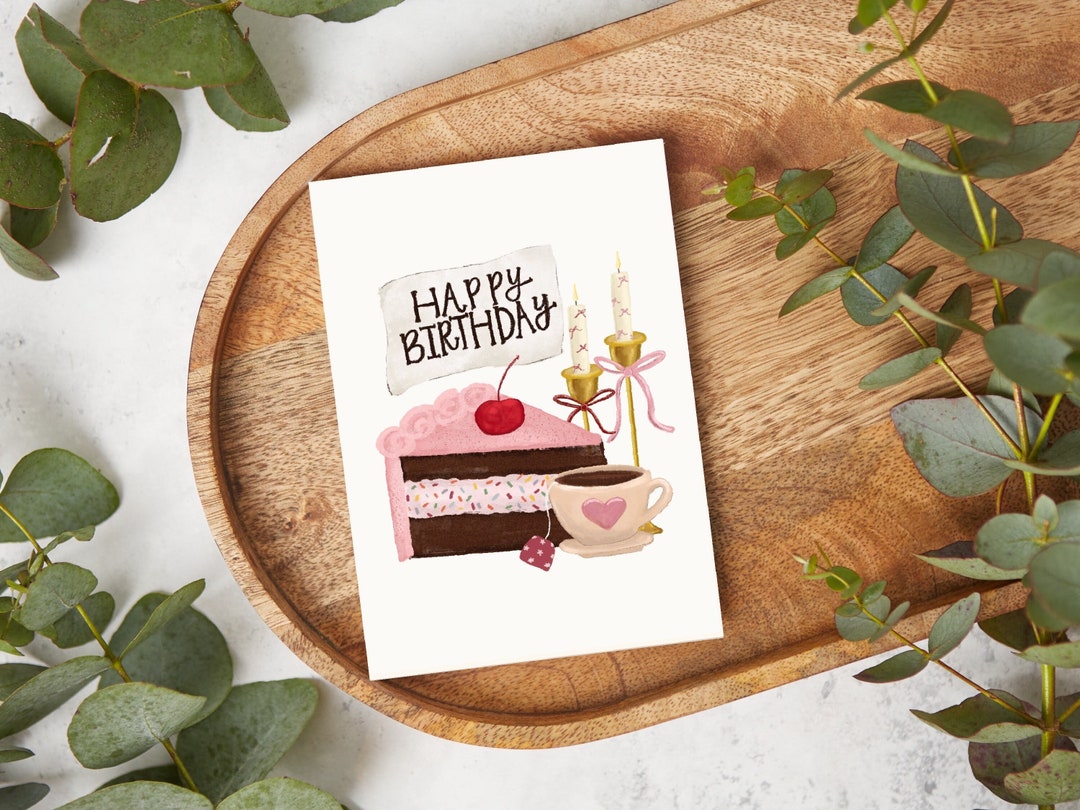 Illustrated Birthday Card - Blank Inside Happy Birthday Greeting Card ...