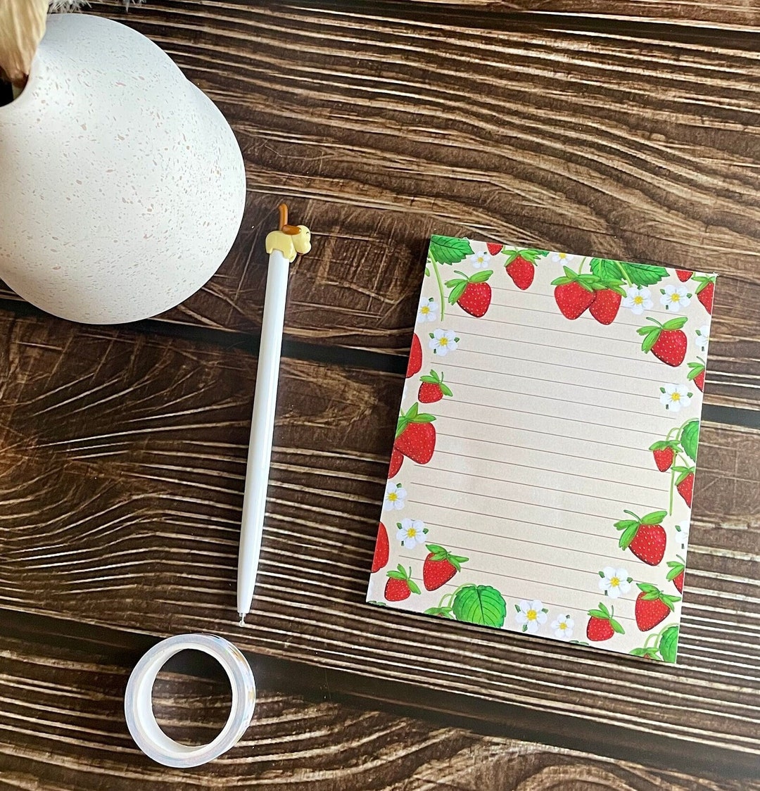 Summer Strawberries Notepad - 4.25x5.5”deskpad - 50 Sheet Strawberry ...