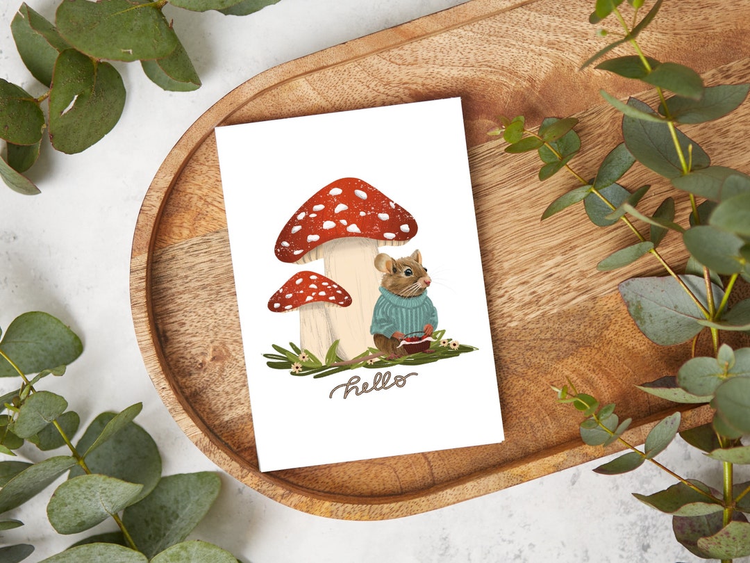 Mushroom and Mouse Greeting Card - Blank Inside Card - Cottagecore ...