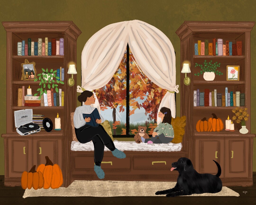 Storytime in Autumn - Original Art Print - 8x10 Illustration ...