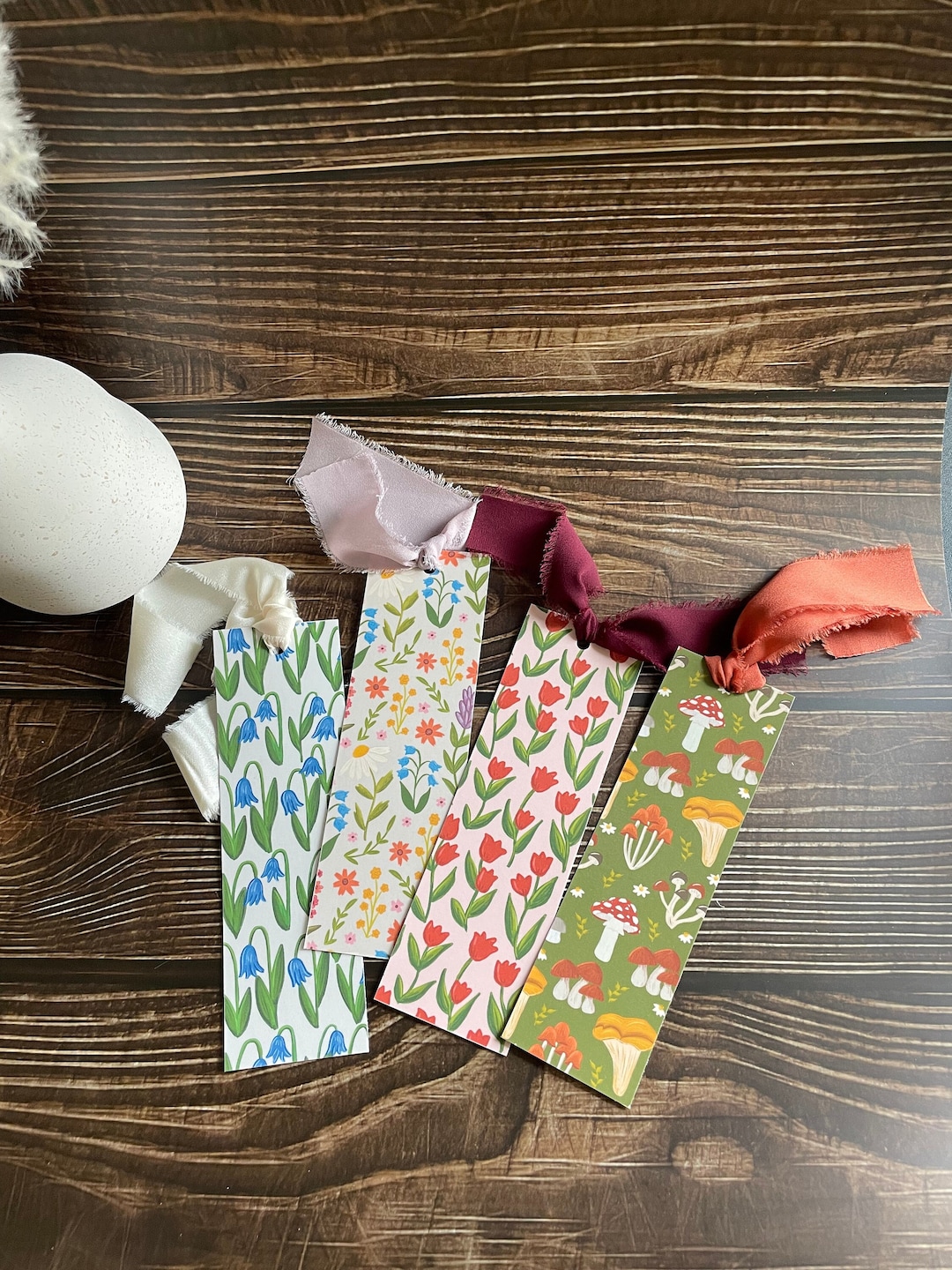 Illustrated Bookmarks With Ribbon - Art Bookmarks - Handmade Floral ...