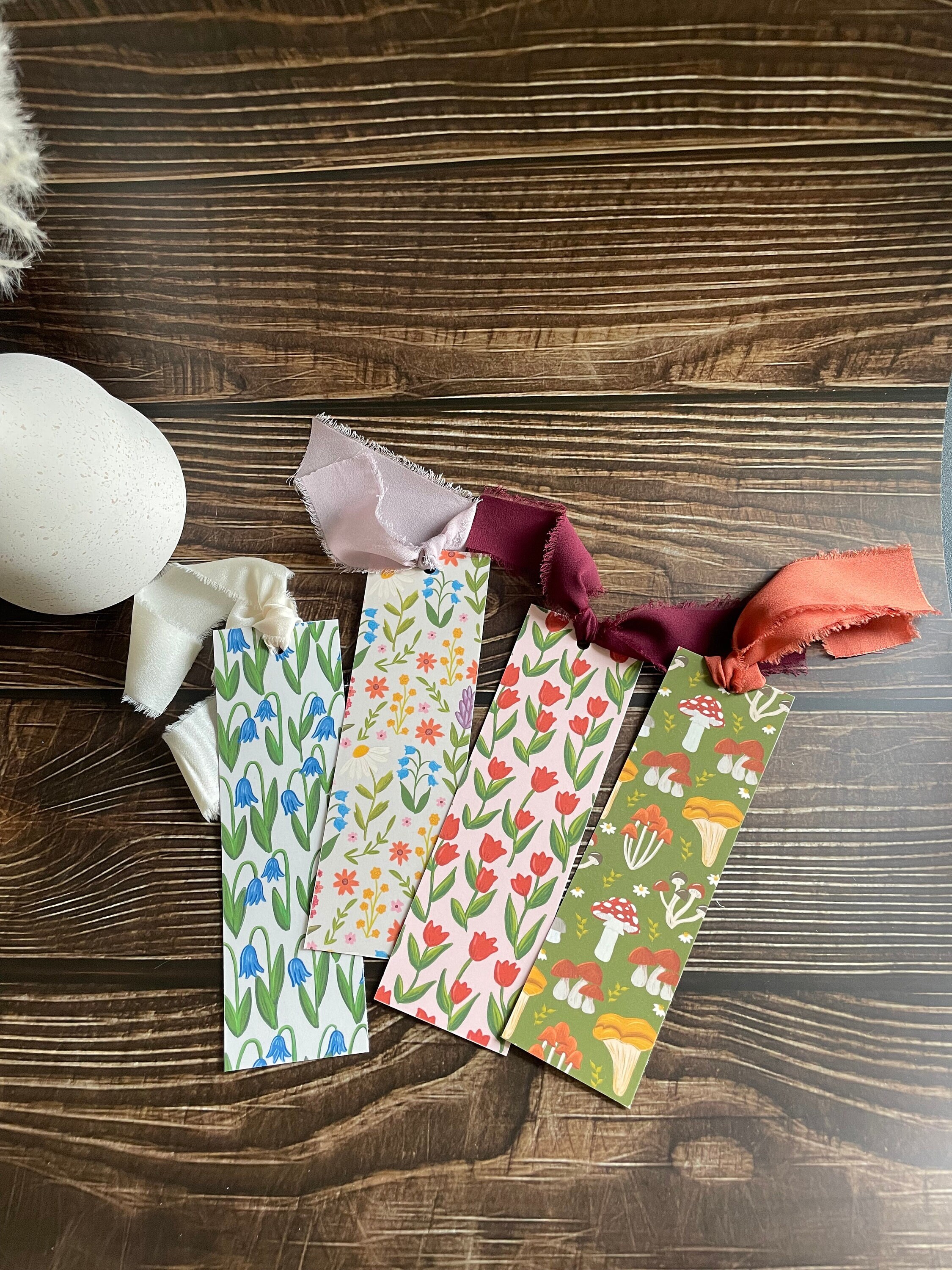 Illustrated Bookmarks With Ribbon Art Bookmarks Handmade Floral ...