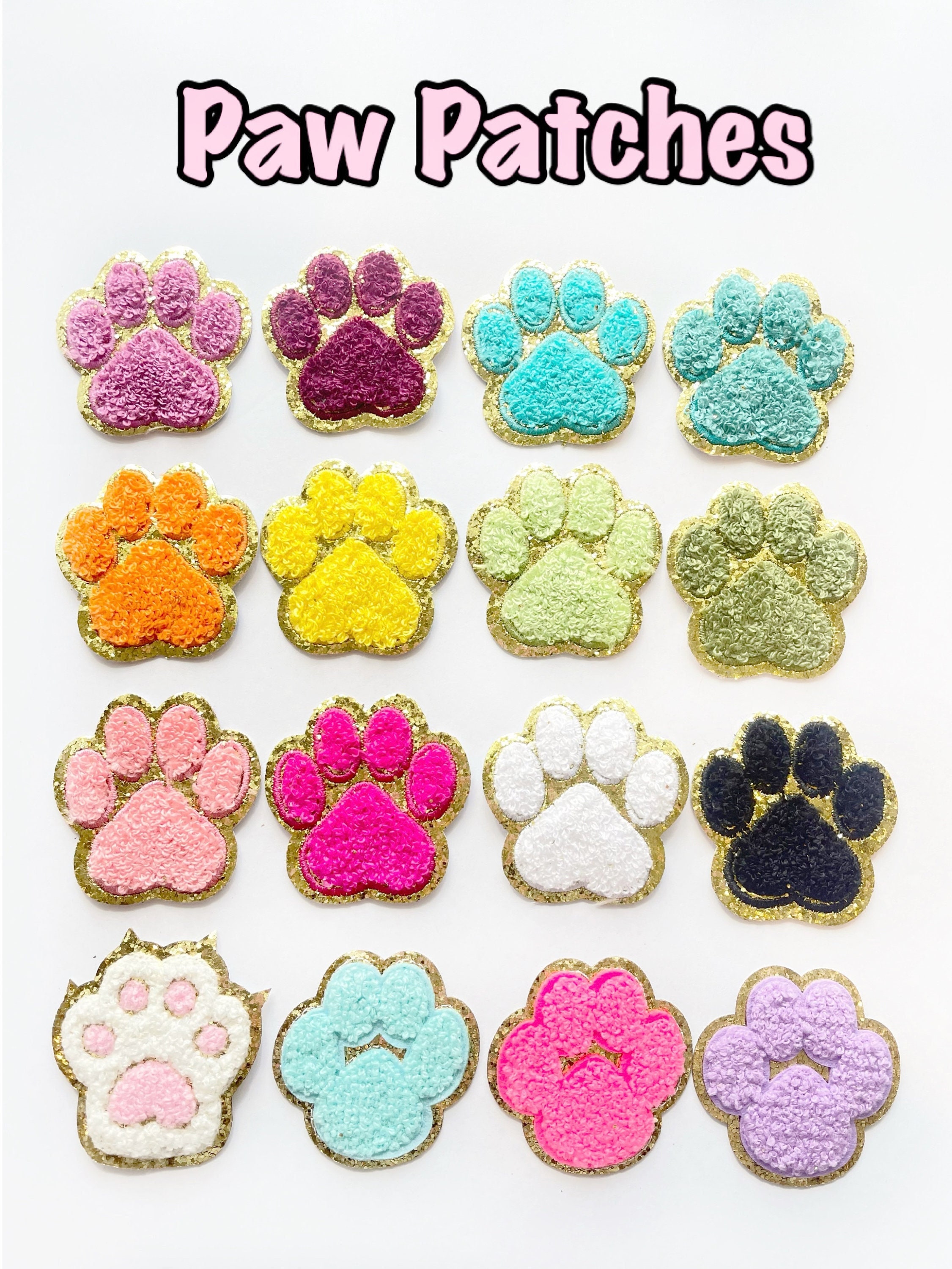 Dog Paw Chenille Patch Self Adhesive Iron on Patch Cosmetic Bag Nylon ...