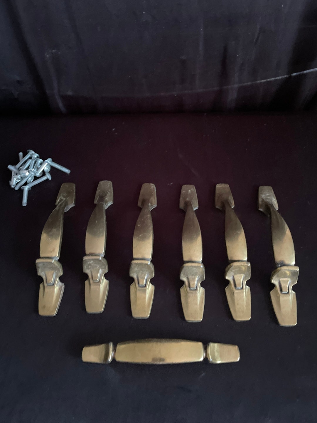 Vtg Brass Cabinet Handles 7 Vertical drawer Pulls - Etsy