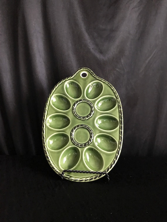 Vtg Deviled Egg Platter server majolica Green wall Decor - Etsy