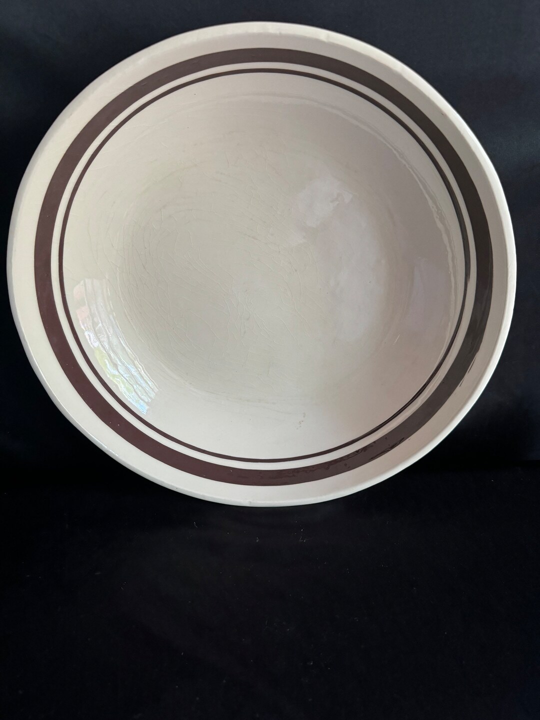 Vtg USA Pottery Bowl, Ovenproof , Double Banded Brown Rings , Ivory - Etsy