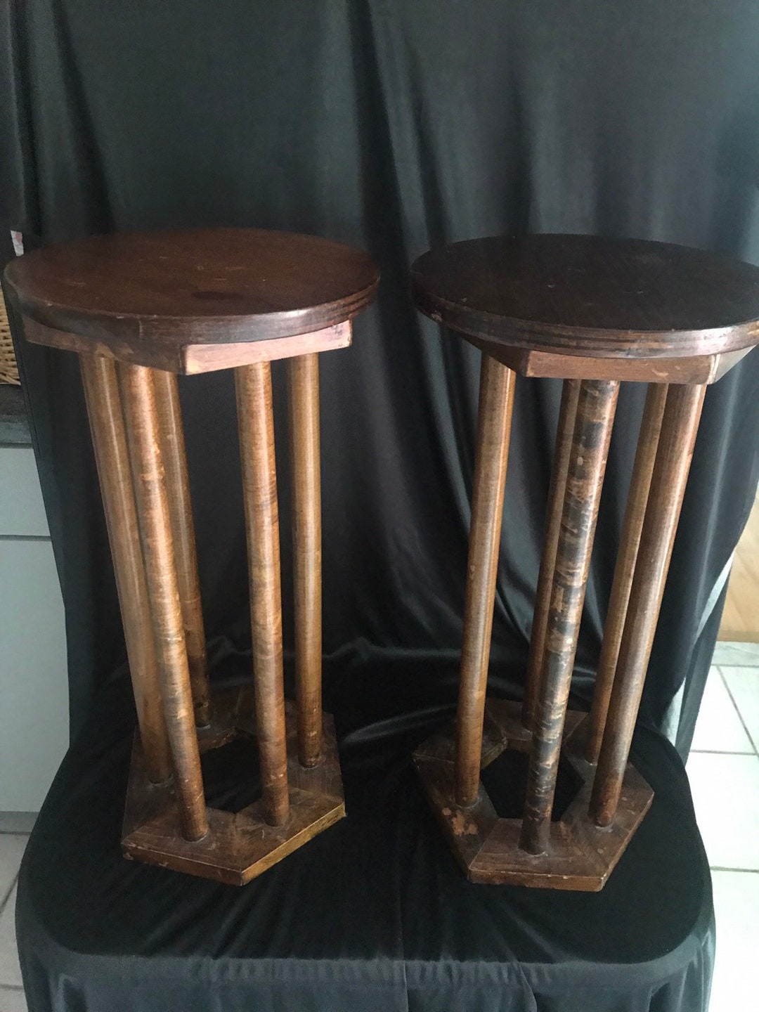 MCM Night Stands (2) Plant Stand - Pedestal Octagon - Open Spindle ...