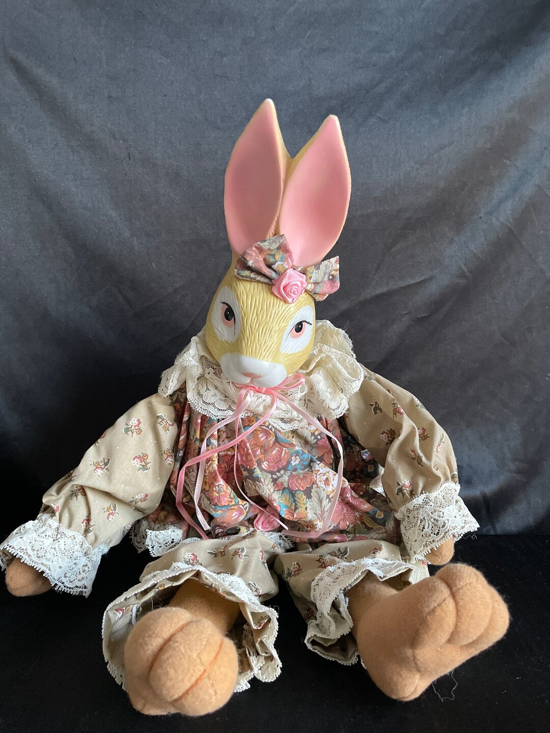Victorian Bunny Doll ,ceramic Head , Sitting , Carriage or Collectible ...