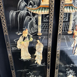 Japanese Wall Panels Set ,4, 2D Mother of Pearl Outdoor Pagoda Scene - Etsy