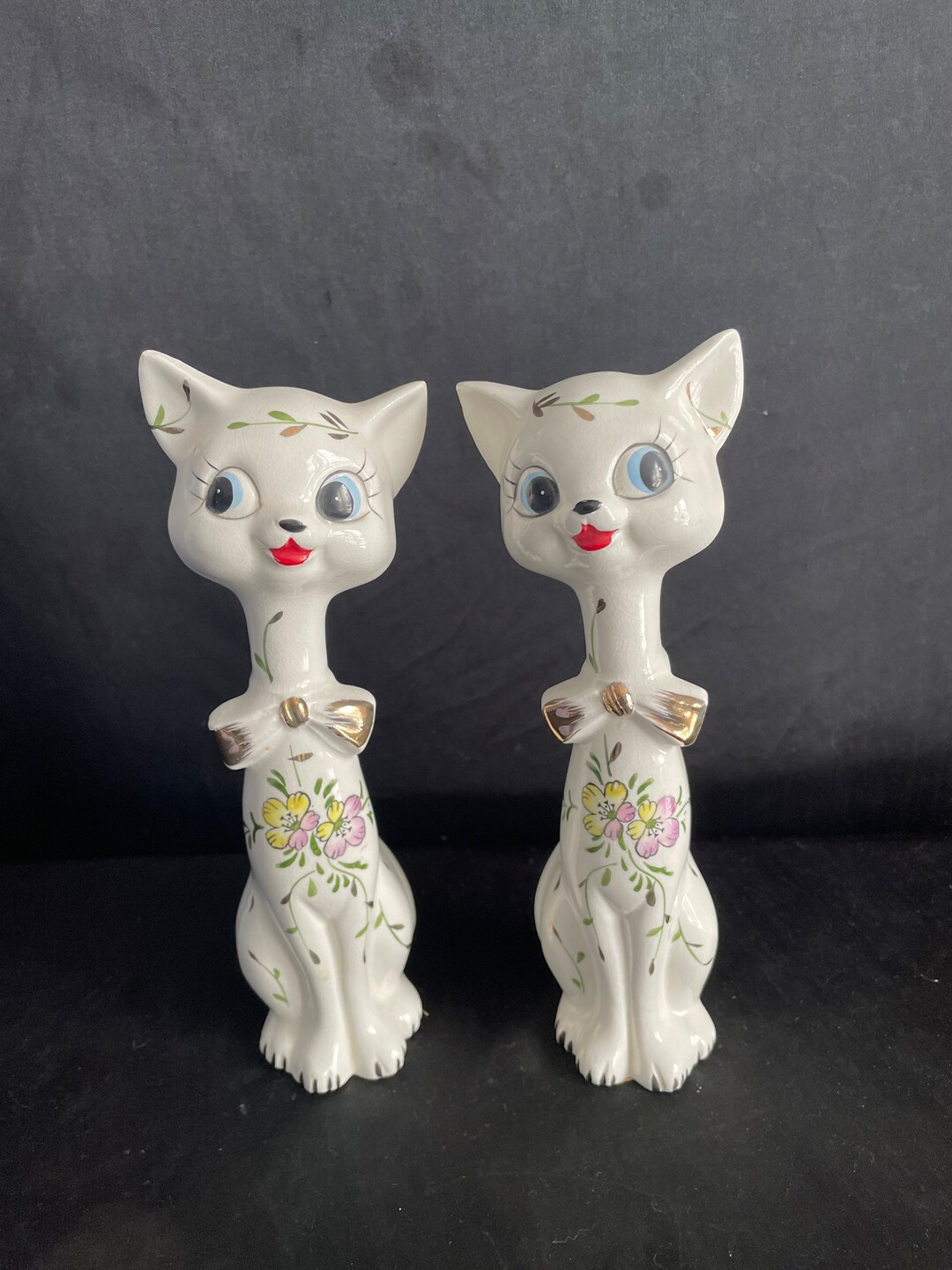 Cat Figurine Set (2) Pair ,royal Sealy ,siamese White ,big Blue Eyed ...