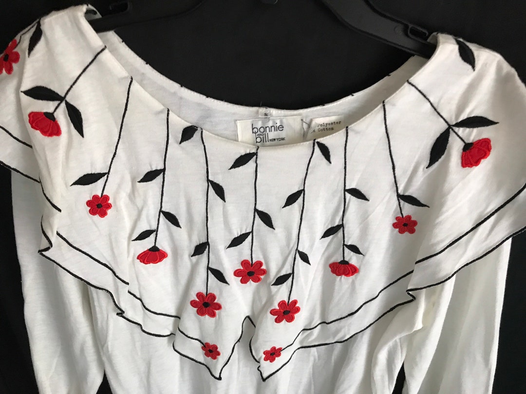 Vtg Designer ,bonnie Boerer Blouse Embroidered /appliqué White , Red ...