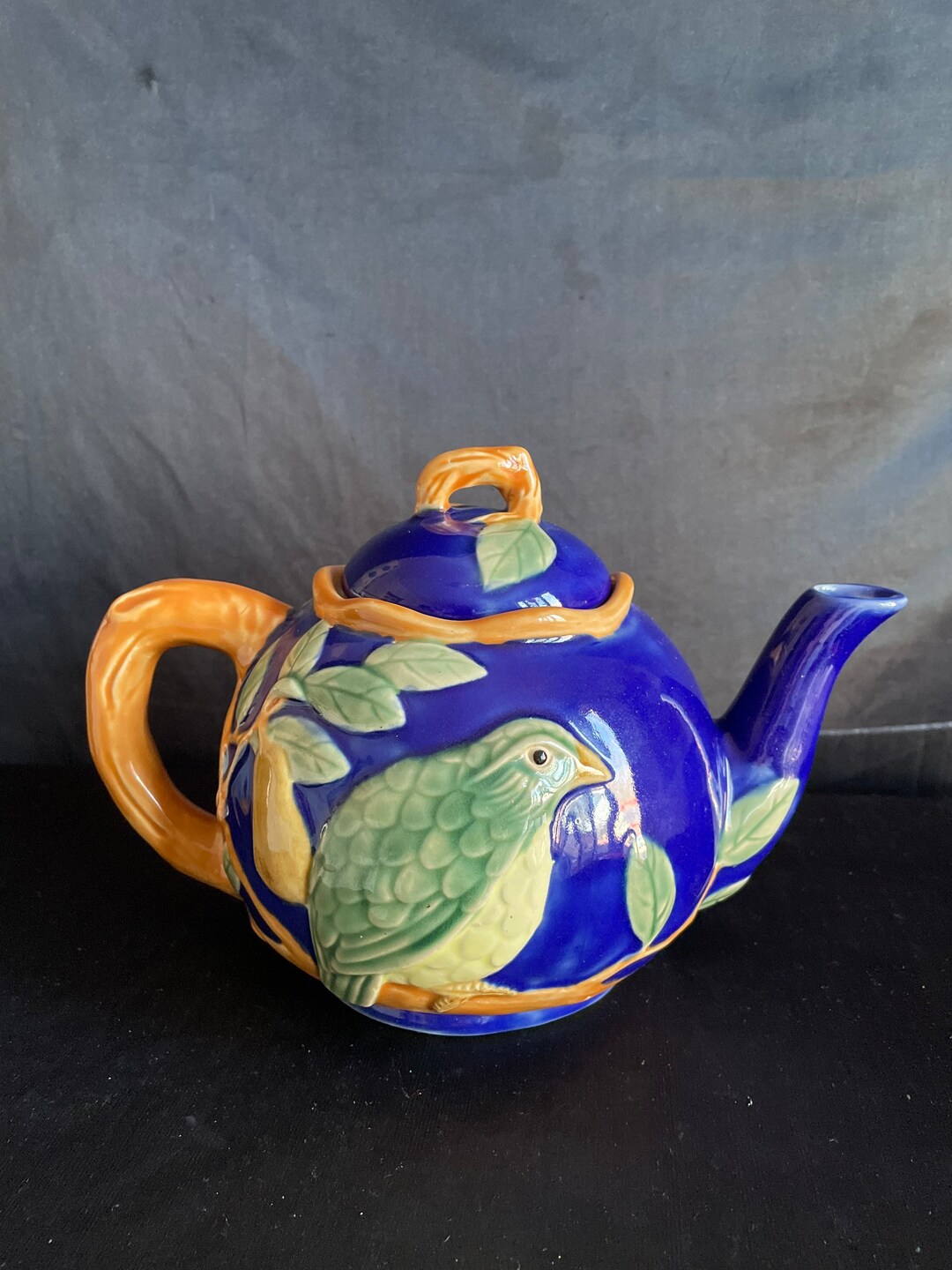 Imp Tea Pot,majolica Bird ,hand Painted- Stoneware , Glazed , Cobalt ...